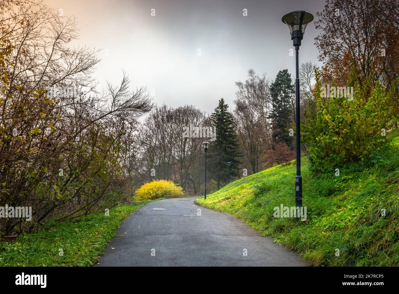 Letna Park In Prague at cloudy day of autumn with street light, Czech ...