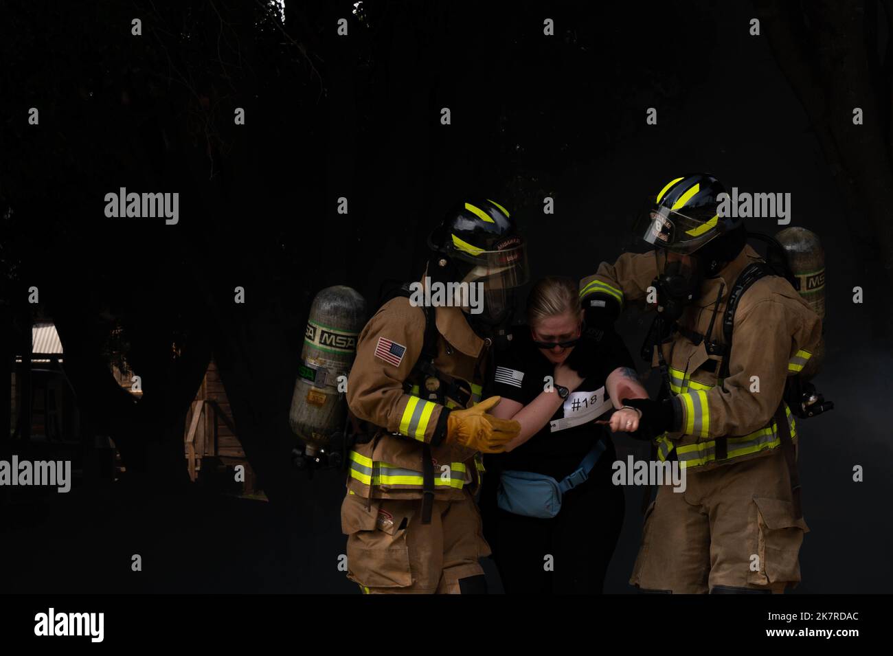 U.S. Army Firefighters respond to a simulated explosion during an ...
