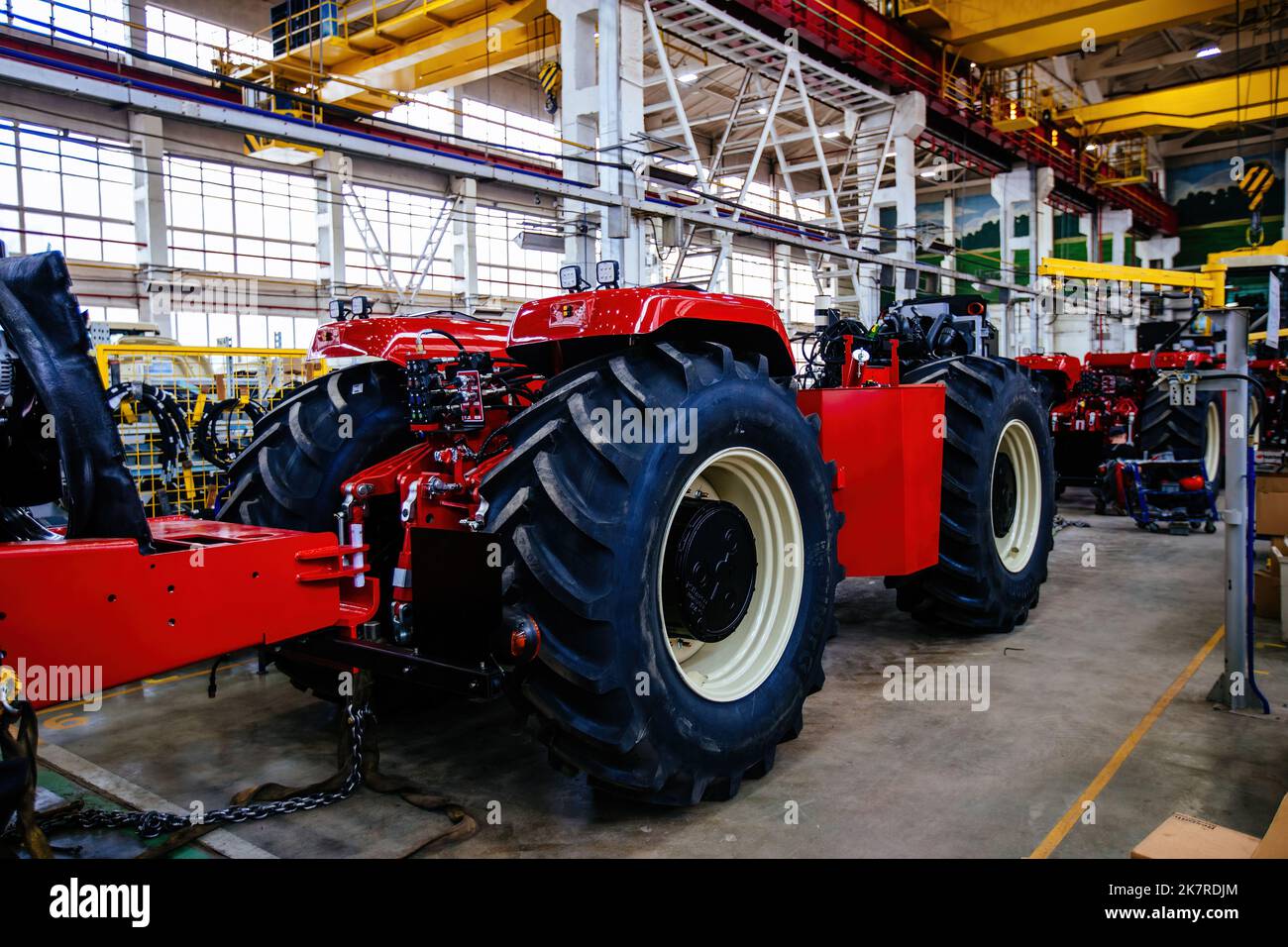 Assembly process of agricultural tractors in industrial workshop Stock ...