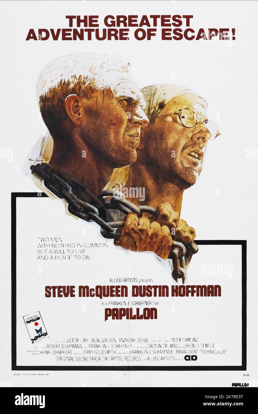 Steve Mcqueen & Dustin Hoffman Poster Film Papillon (1973) Characters ...