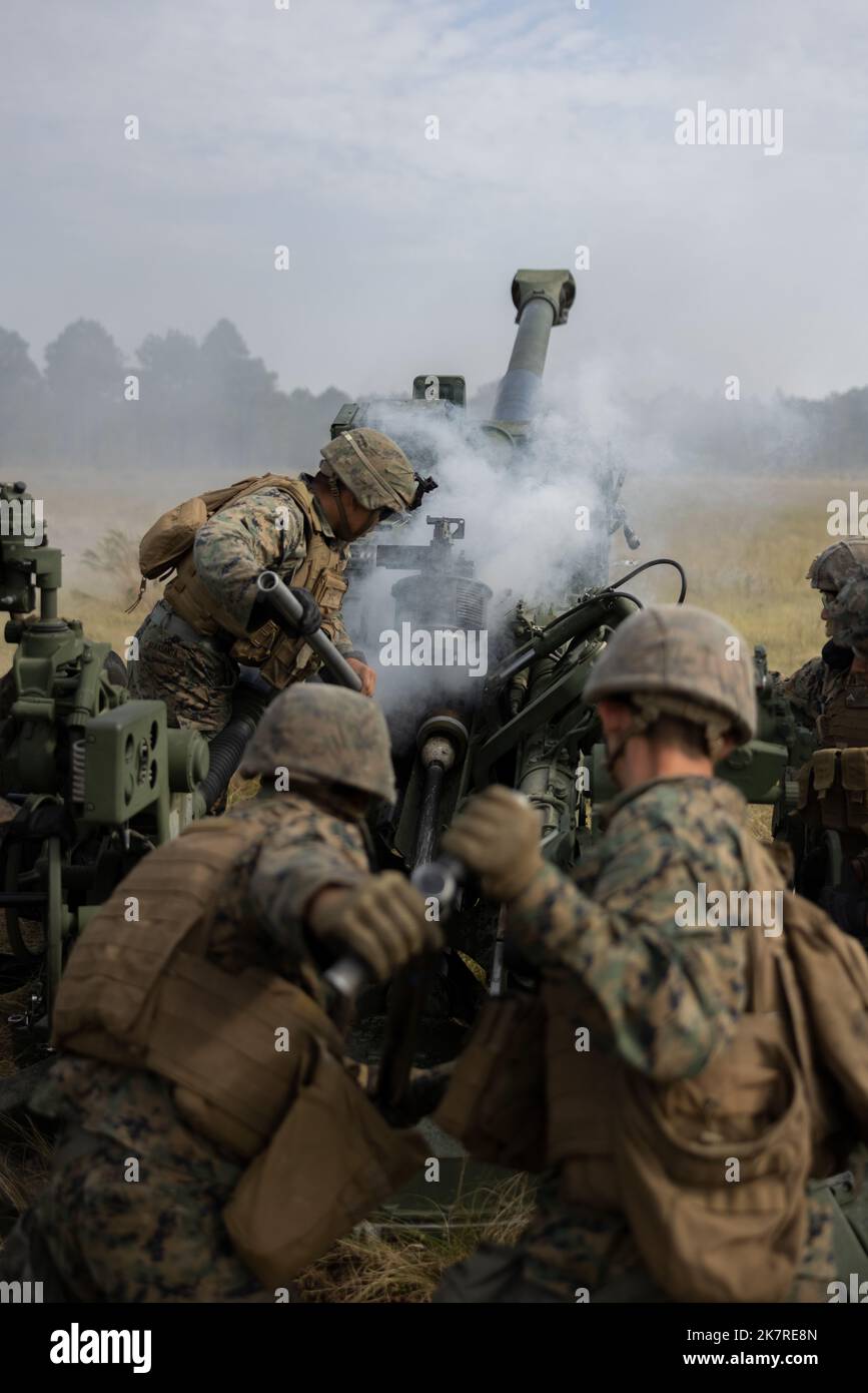 U.S. Marines with 10th Marine Regiment, 2d Marine Division, fire an ...