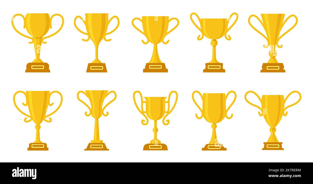 Golden goblet flat set. Champion gold prize. Different shape winner ...