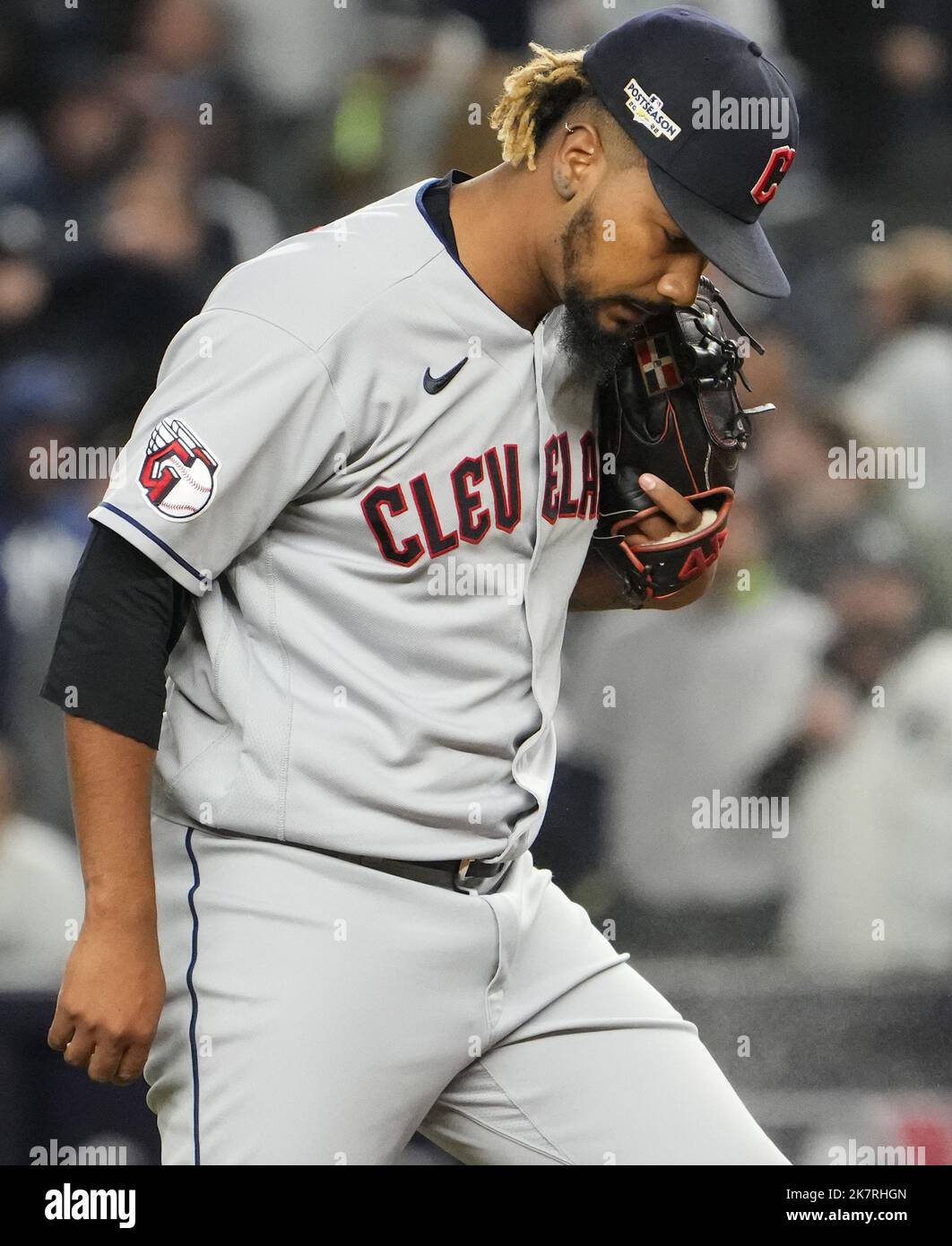New York, USA. 18th Oct, 2022. Cleveland Guardians relief pitcher ...