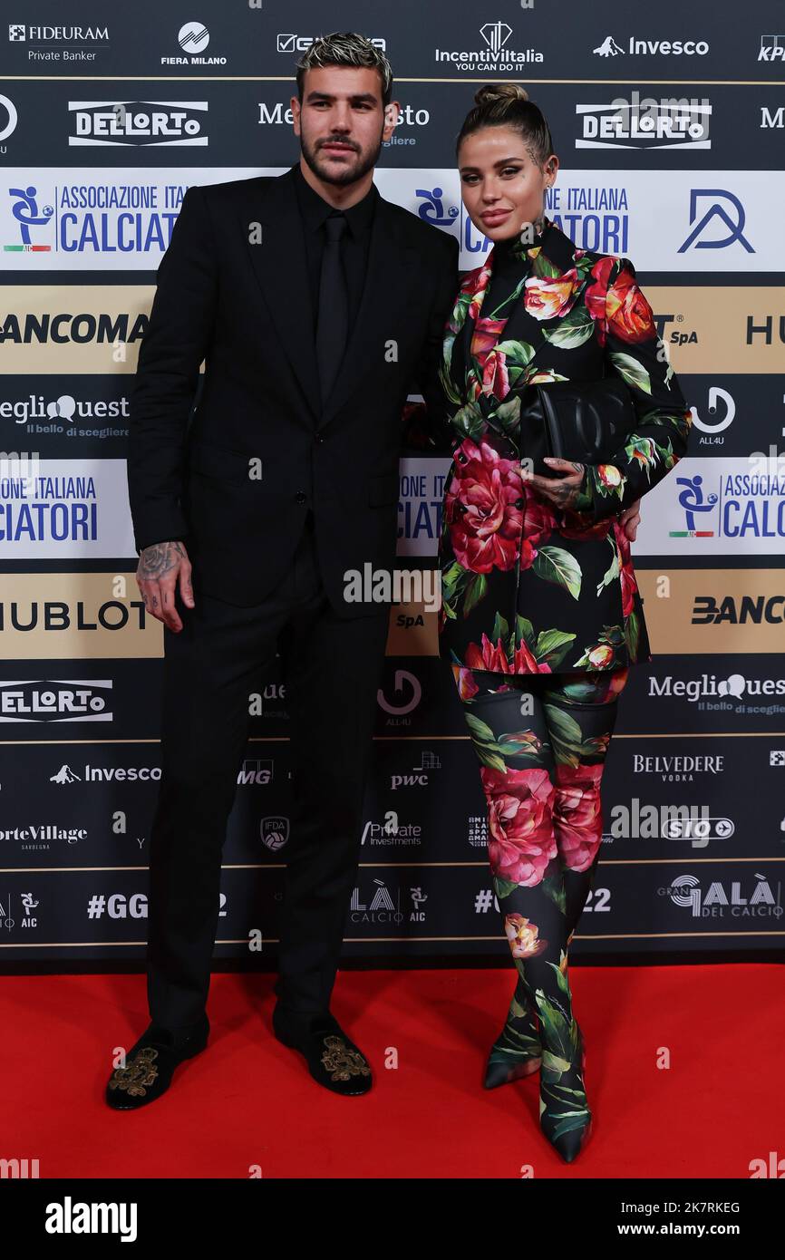 Theo Hernandez (Milan) and Zoe Cristofoli during the Gran Gala del Calcio AIC 2022 at Rho Fiera ...