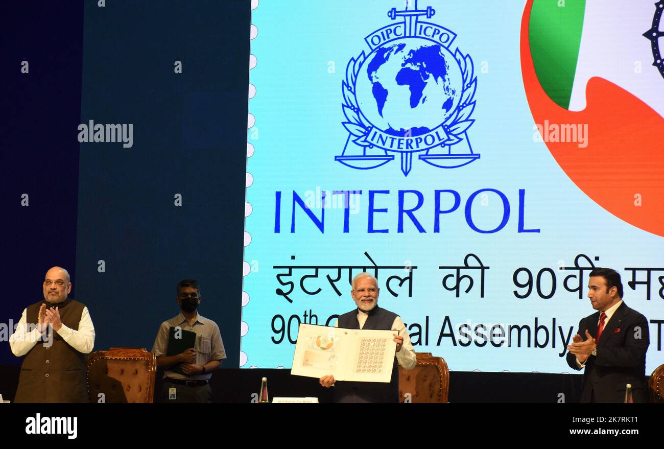 NEW DELHI, INDIA - OCTOBER 18: Prime Minister Narendra Modi, Union Home Minister Amit Shah, and ...
