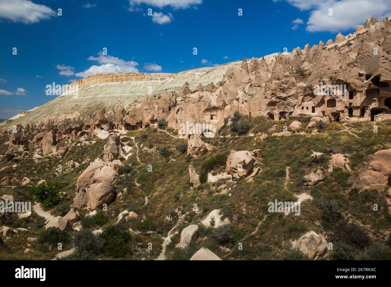 Cave dwellings in Zelve Open Air Museum, Cappadocia, Turkey Stock Photo ...