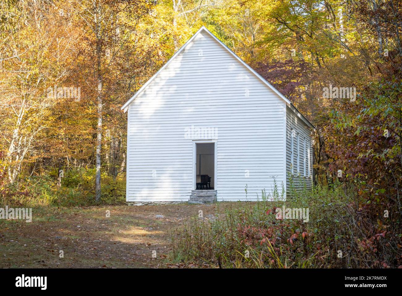 Fall colored trees surround the Beech Grove School building in the ...