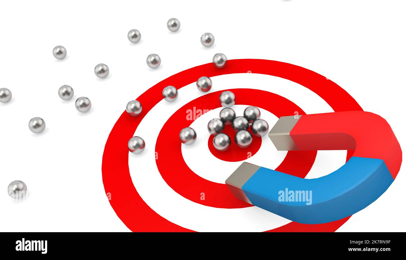 Magnet attracts red metal balls isolated, 3d rendering Stock Photo - Alamy