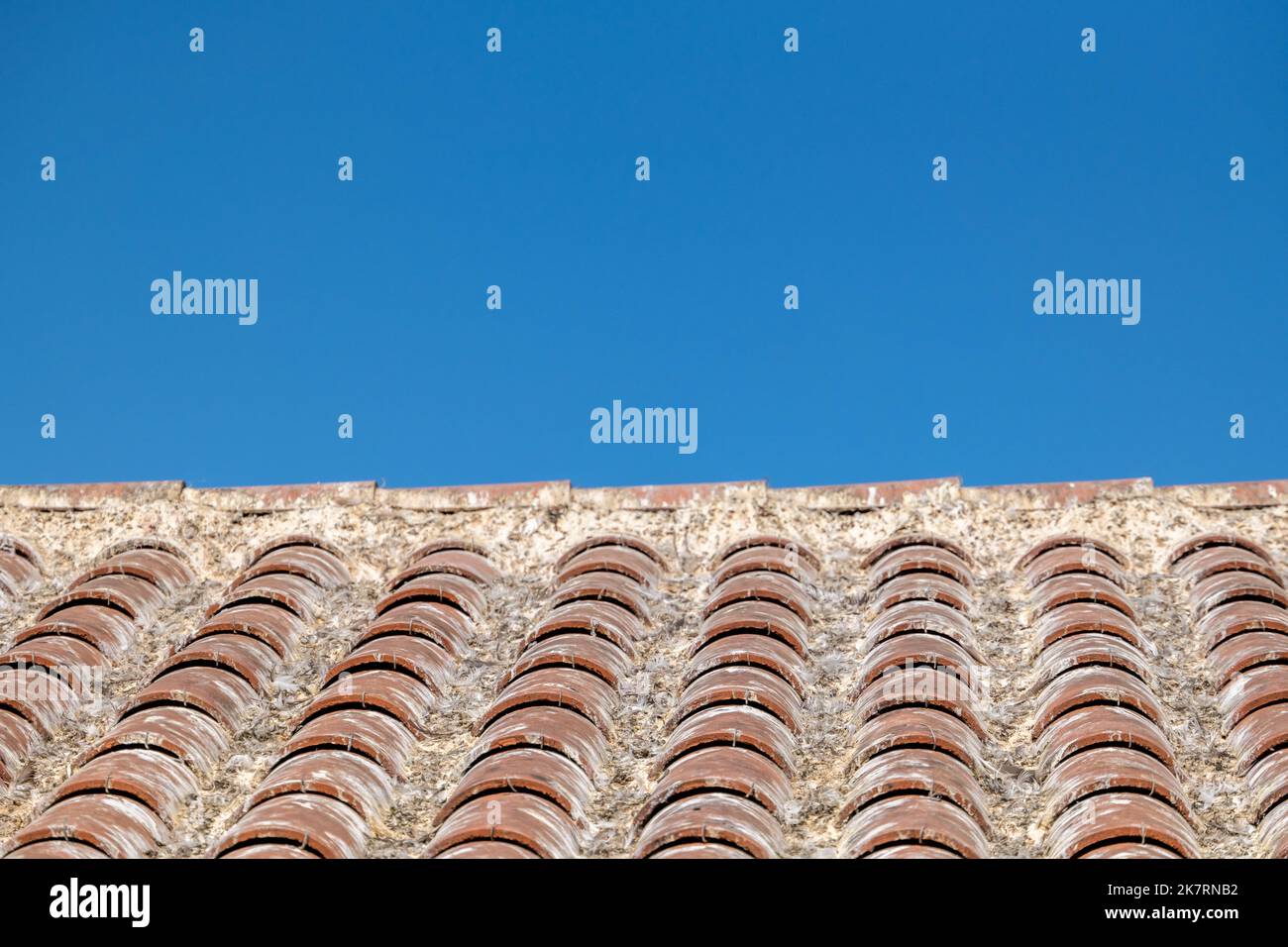 Bird Guano Covers Tile Roof Against Blue Sky in Channel Islands ...