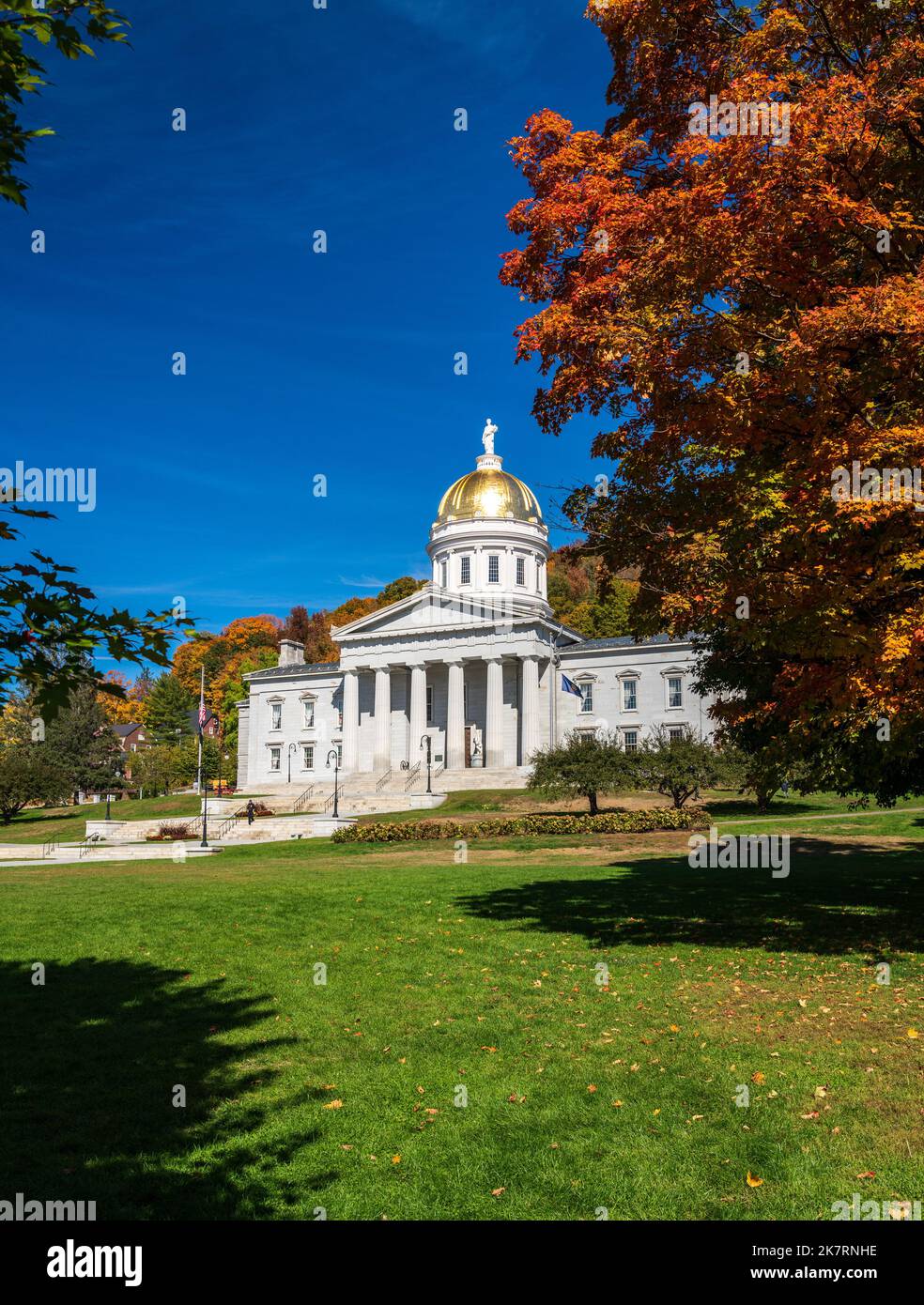 Gold leaf dome of the Vermont State House capitol building in ...