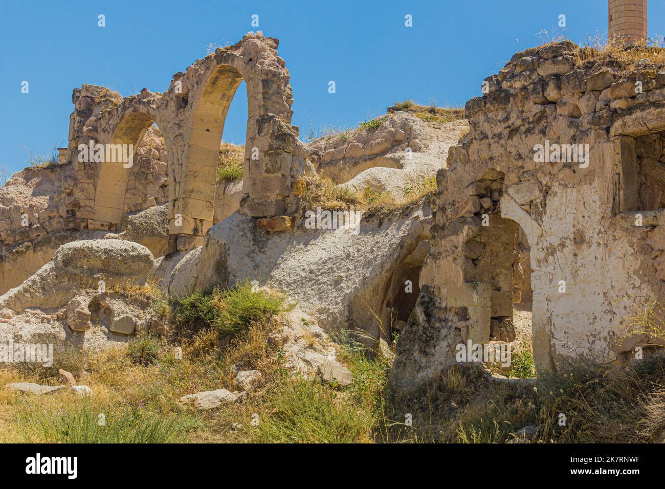 Ruin of a house in Uchisar village in Cappadocia, Turkey Stock Photo ...