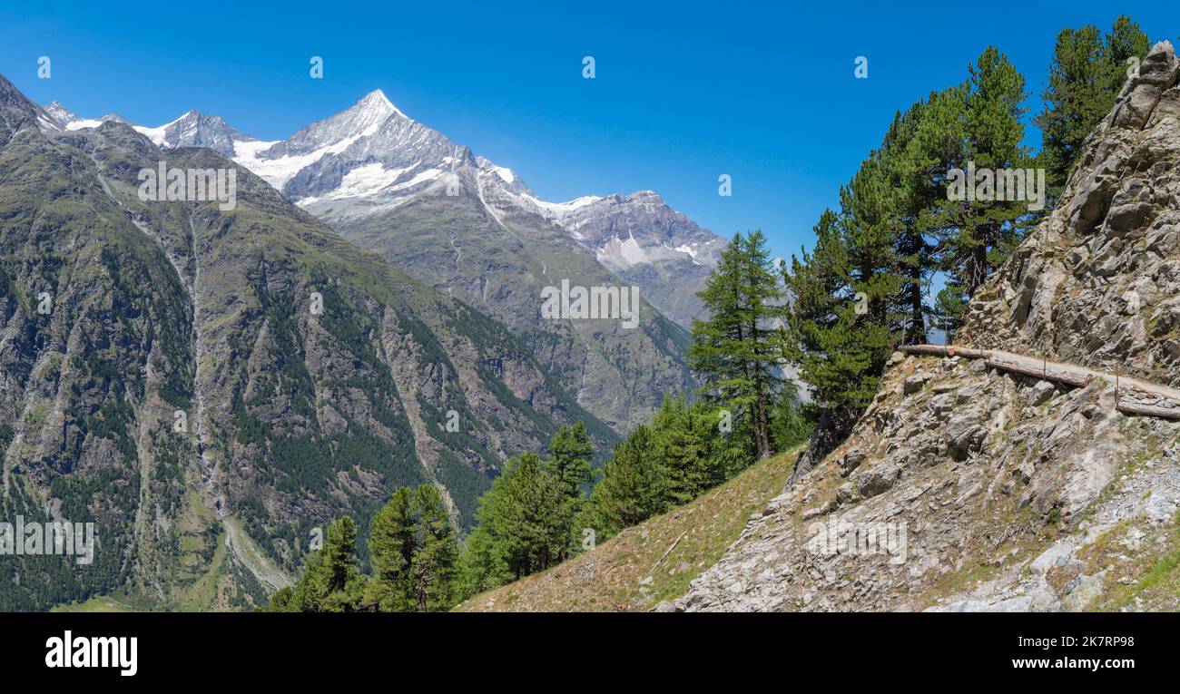 The Weisshorn peak in Walliser alps over the Mattertal valley Stock ...