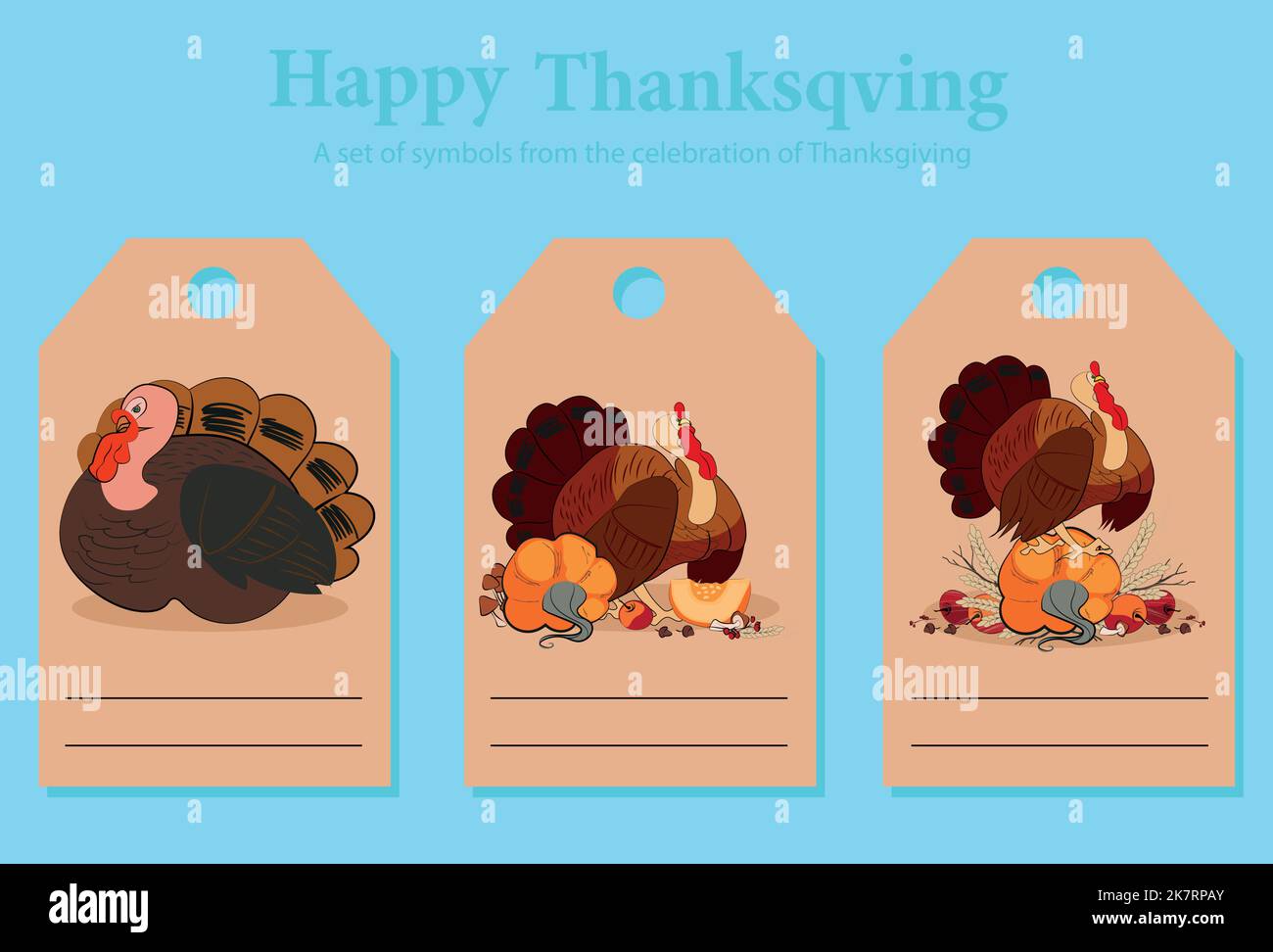 Collection of thanksgiving gift tags with lettering, turkey, pumpkins ...
