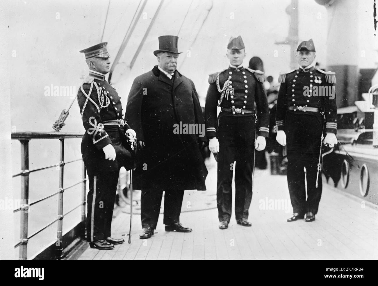 Prewsident Taft reviewing a new battleship in 1912. From Left - Maj ...