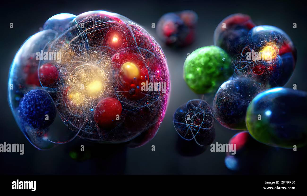 Subatomic particles and atoms, conceptual illustration Stock Photo - Alamy