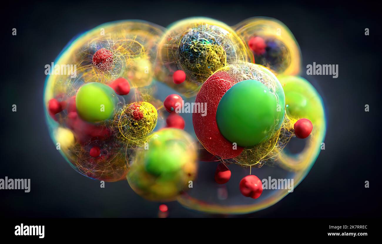 Subatomic particles and atoms, conceptual illustration Stock Photo - Alamy