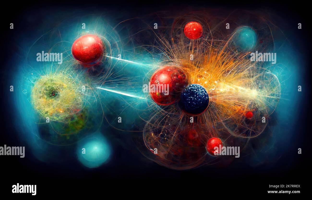 Subatomic particles and atoms, conceptual illustration Stock Photo - Alamy