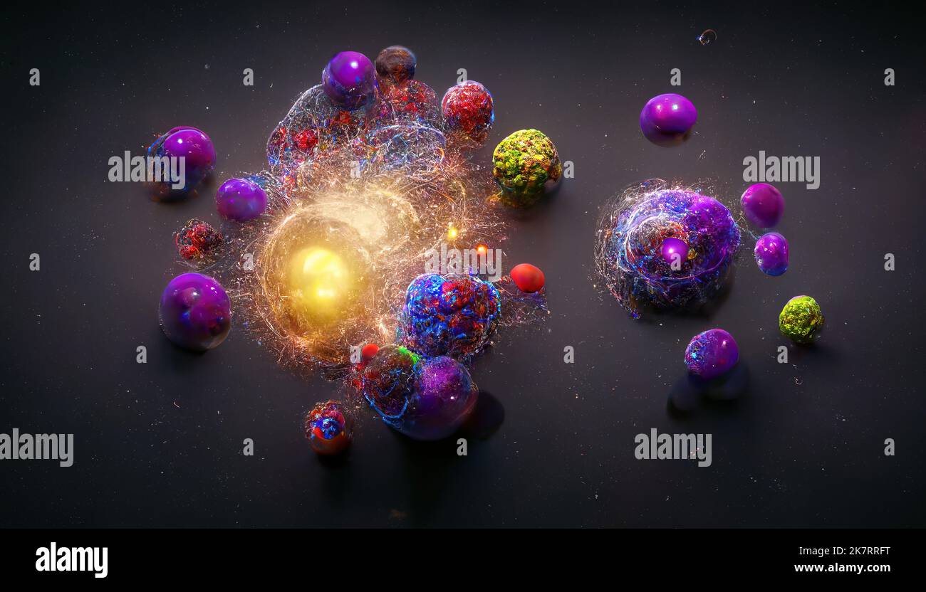 Subatomic particles and atoms, conceptual illustration Stock Photo - Alamy