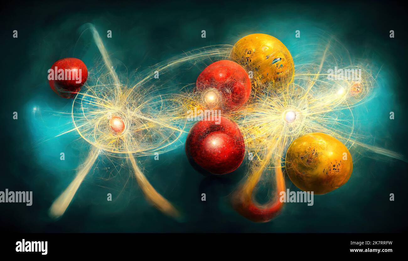 Subatomic particles and atoms, conceptual illustration Stock Photo - Alamy