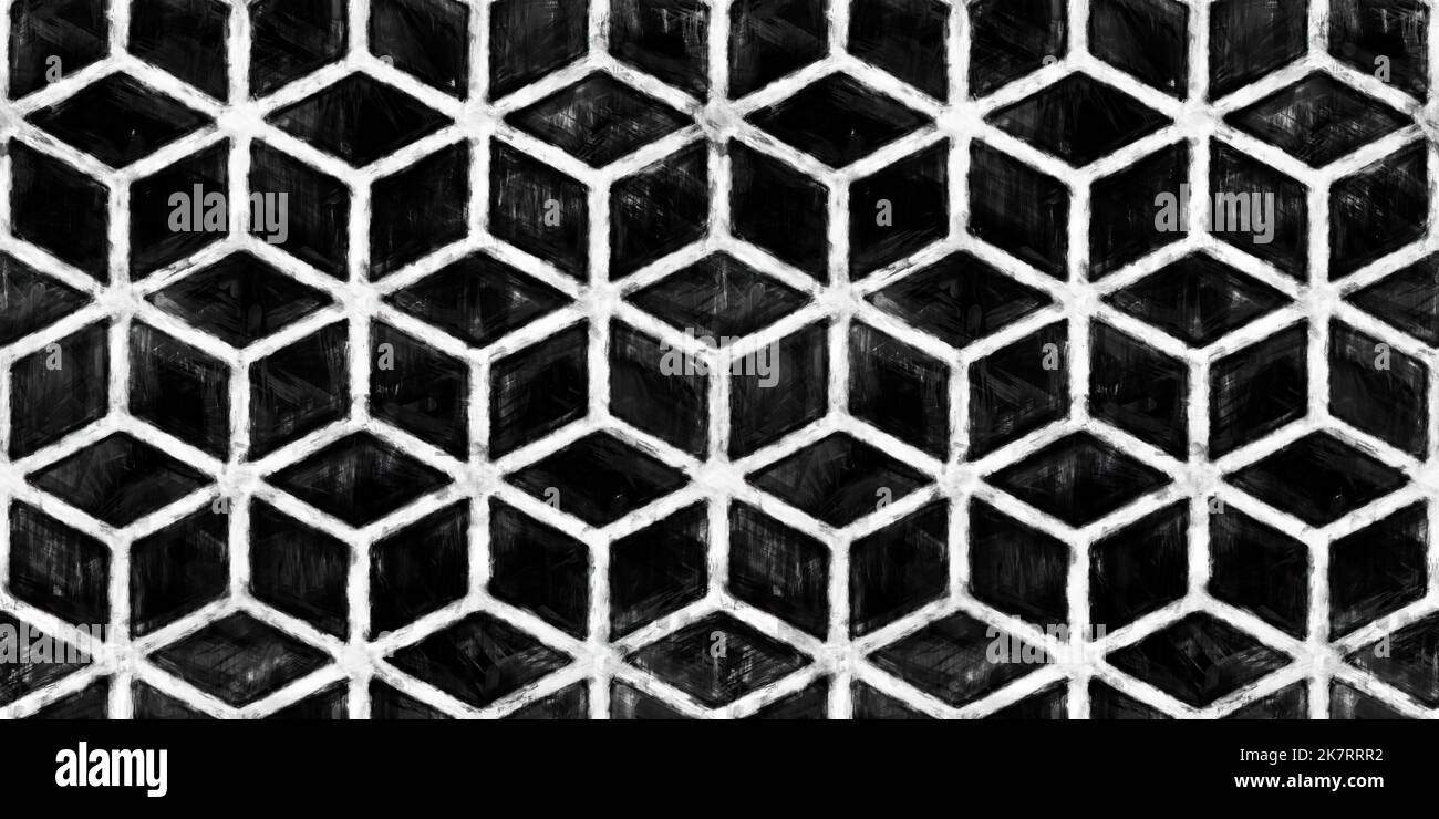 Seamless painted isometric cube black and white artistic acrylic paint ...