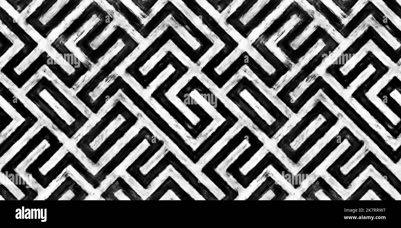 Seamless painted labyrinth maze black and white artistic acrylic paint ...