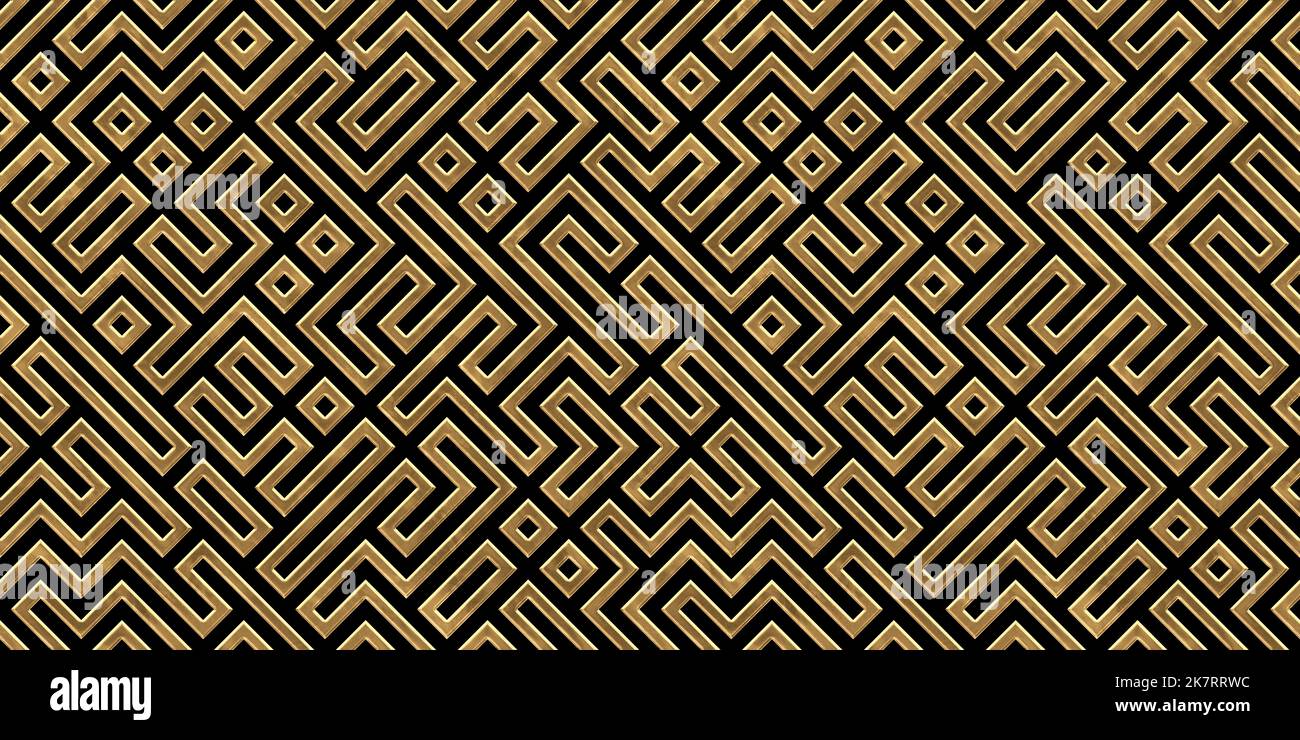 Seamless golden labyrinth maze pattern. Vintage abstract gold plated ...