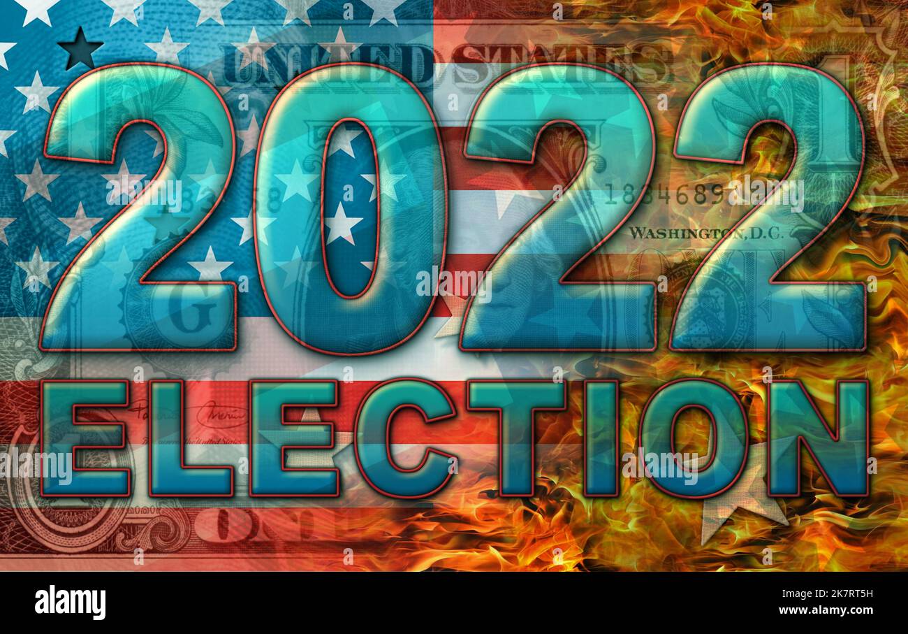 The words 2022 Election on top of a background composite of a Dollar ...