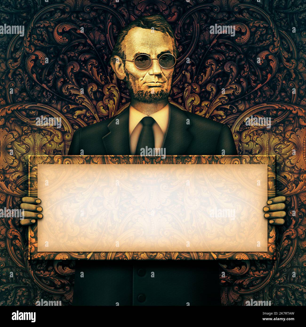 Photo Illustration of a blank sign being held by Abraham Lincoln ...