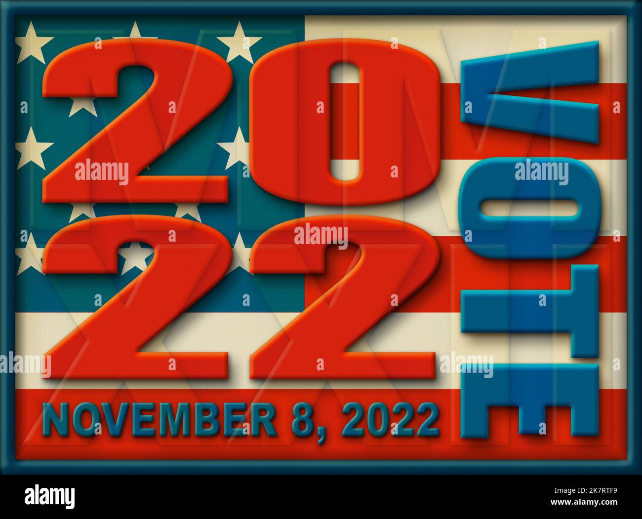 The year 2022 with VOTE and NOVEMBER 8, 2022 spelled out on top a ...