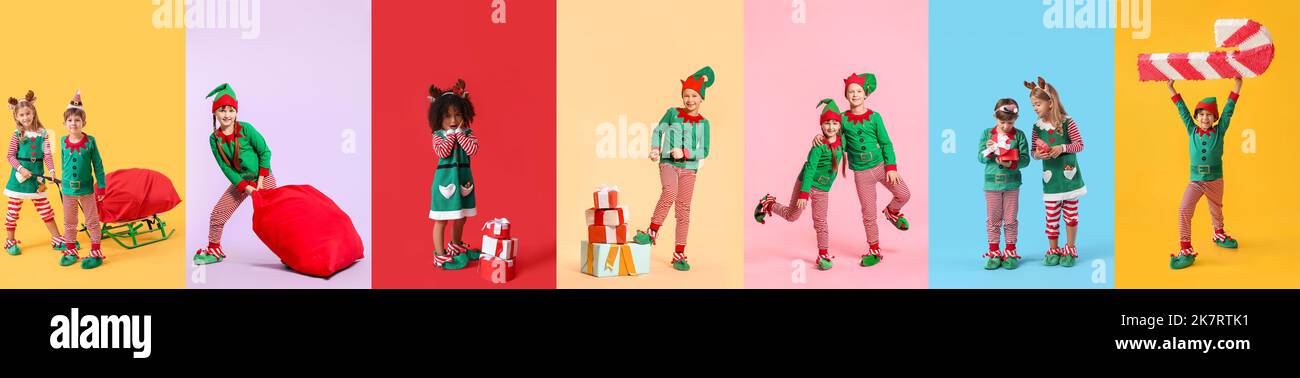 Set of cute little elves on colorful background Stock Photo - Alamy