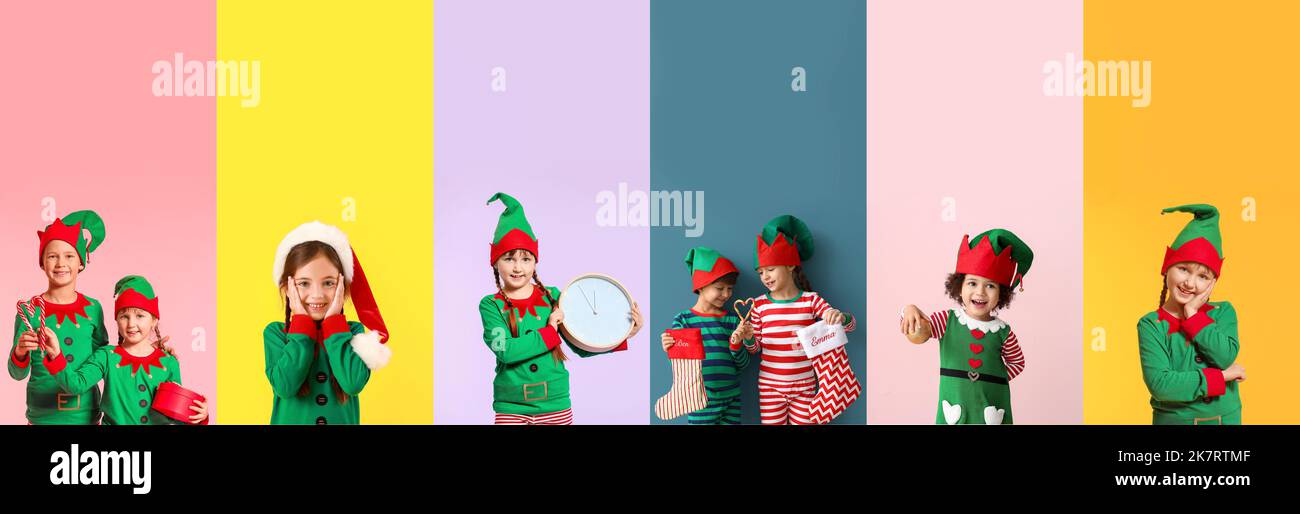 Set of cute little elves on colorful background Stock Photo - Alamy