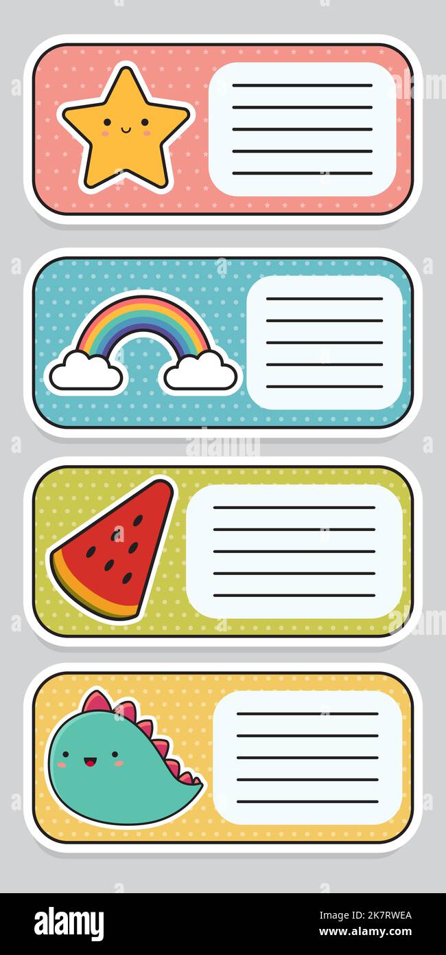 Set of Labels for a notebook. Baby stickers. Vector illustration Stock ...