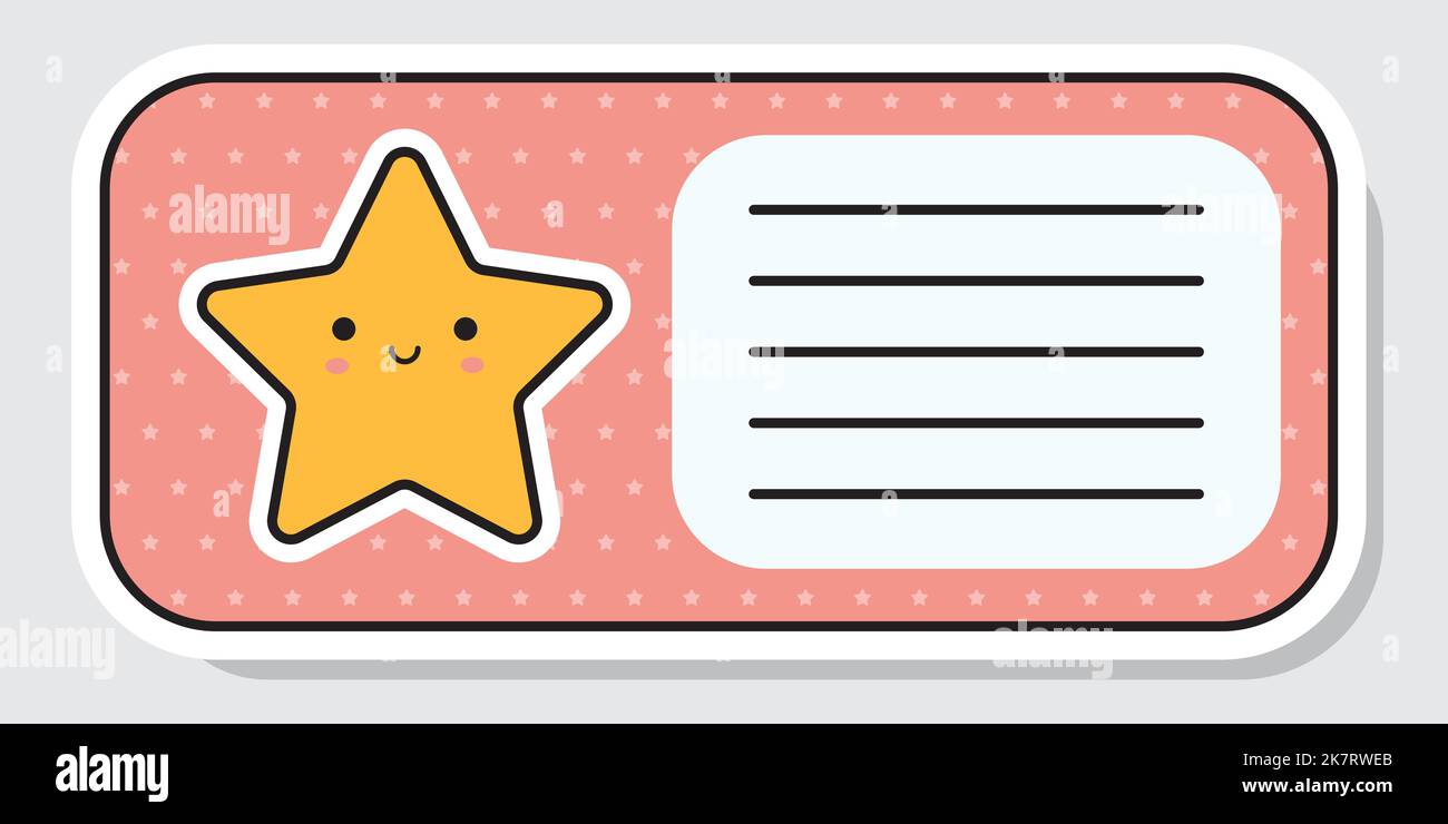 Notebook label. Cute kawaii star. Baby stickers. Vector illustration ...