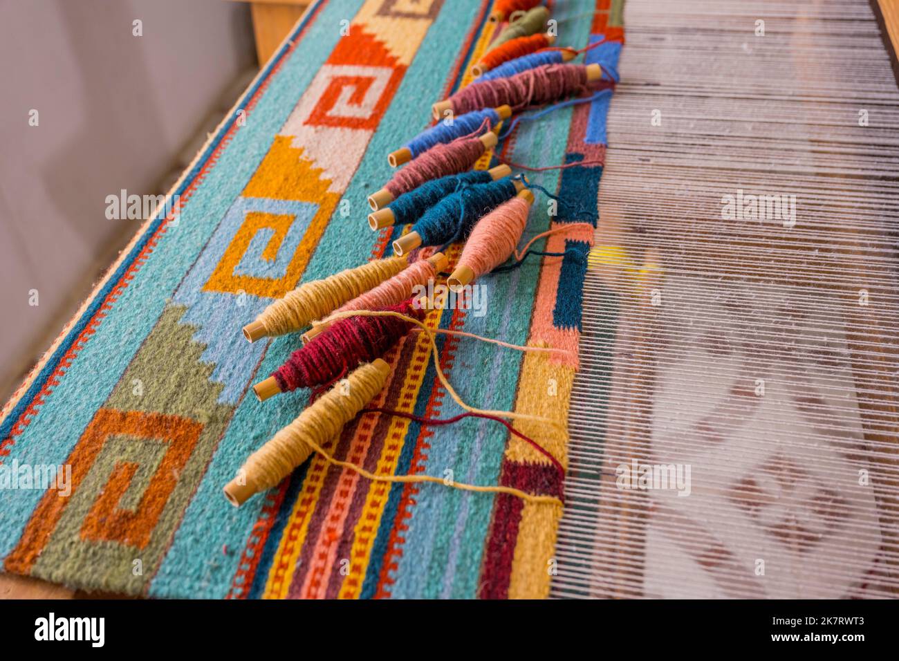 A weaving loom at a weavers home in Teotitlan del Valle, a small town ...