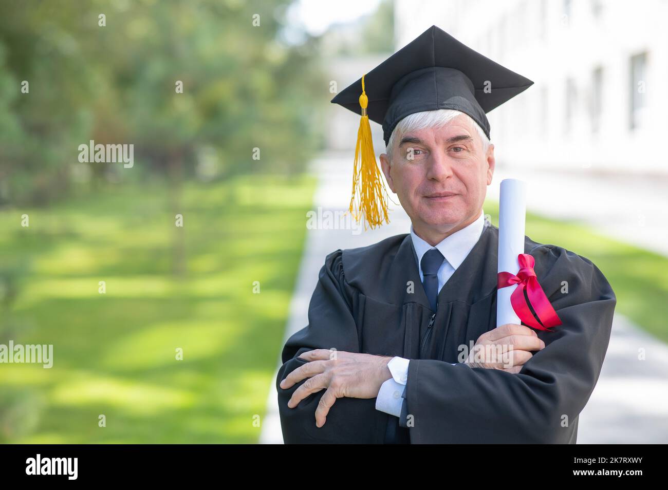 Portrait confident student graduation certificate hi-res stock ...