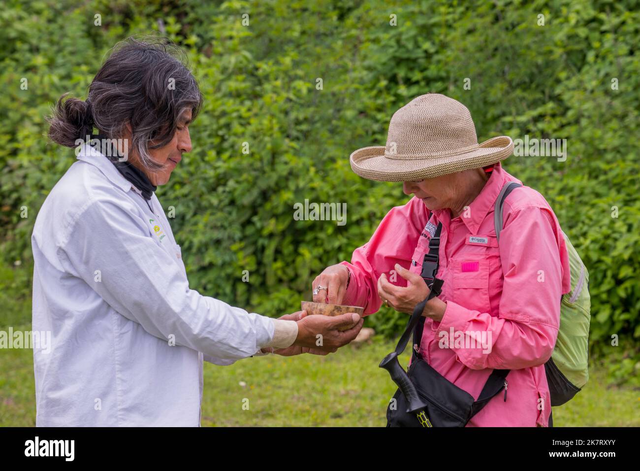 Zapotec guide Juan Santiago Hernandez is performing a traditional ...