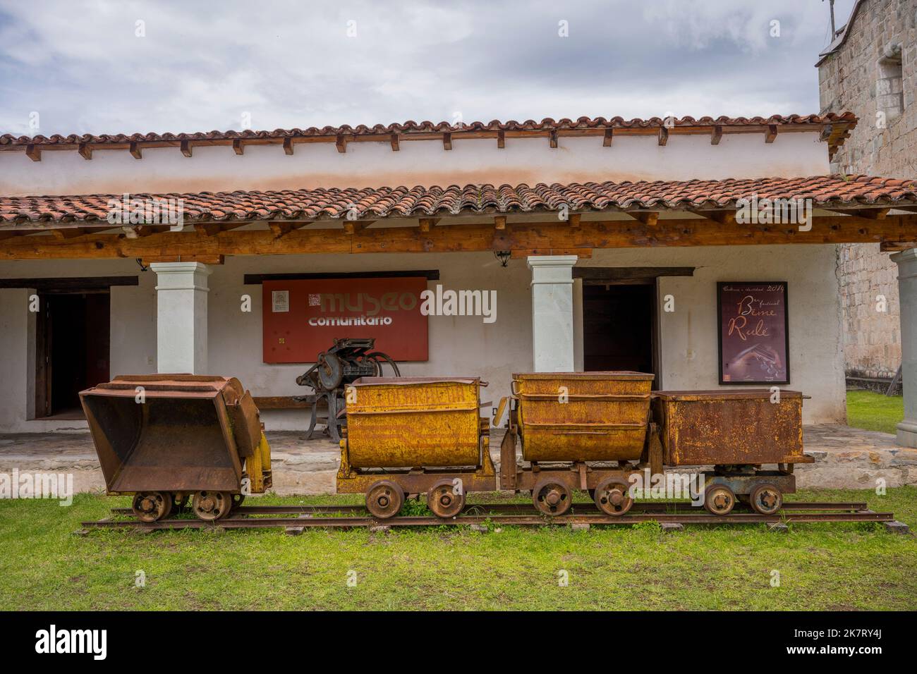 Mining carts in front of the small museum in the former mining village ...