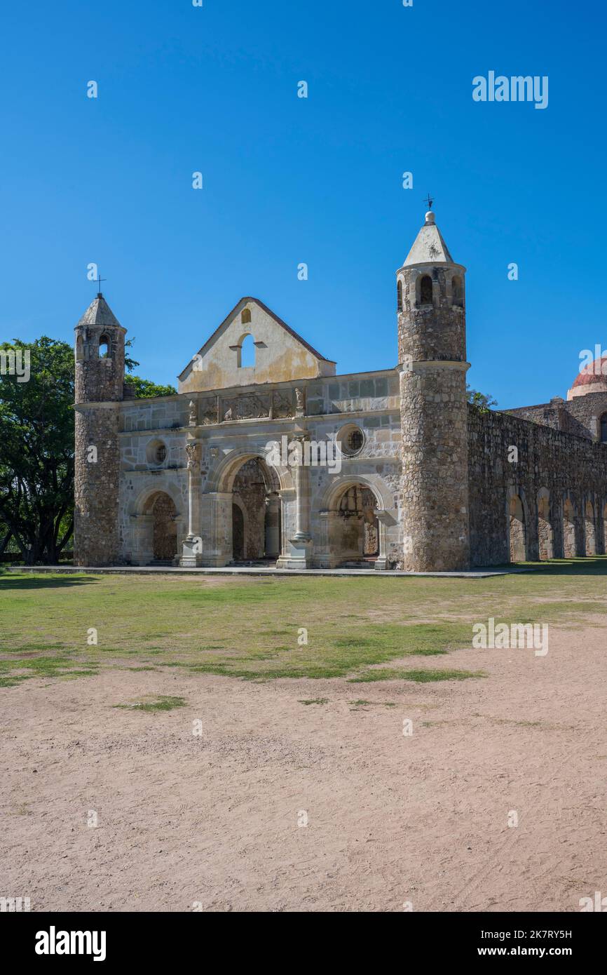View of the ancient roofless church of Cuilapan de Guerrero, a ...