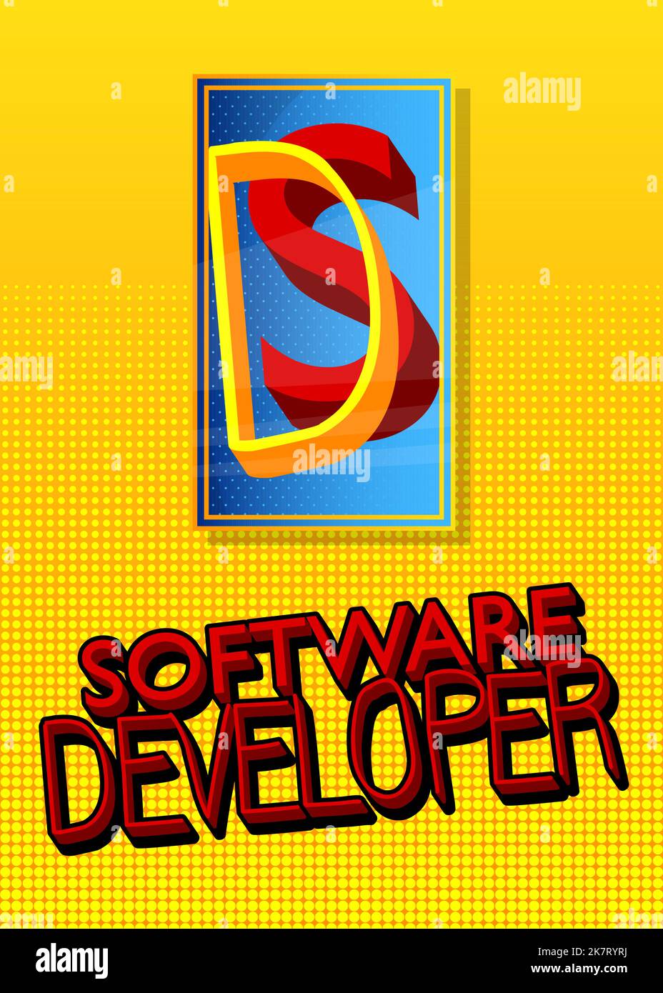Superhero coat of arms showing Software Developer icon. Colorful comic ...