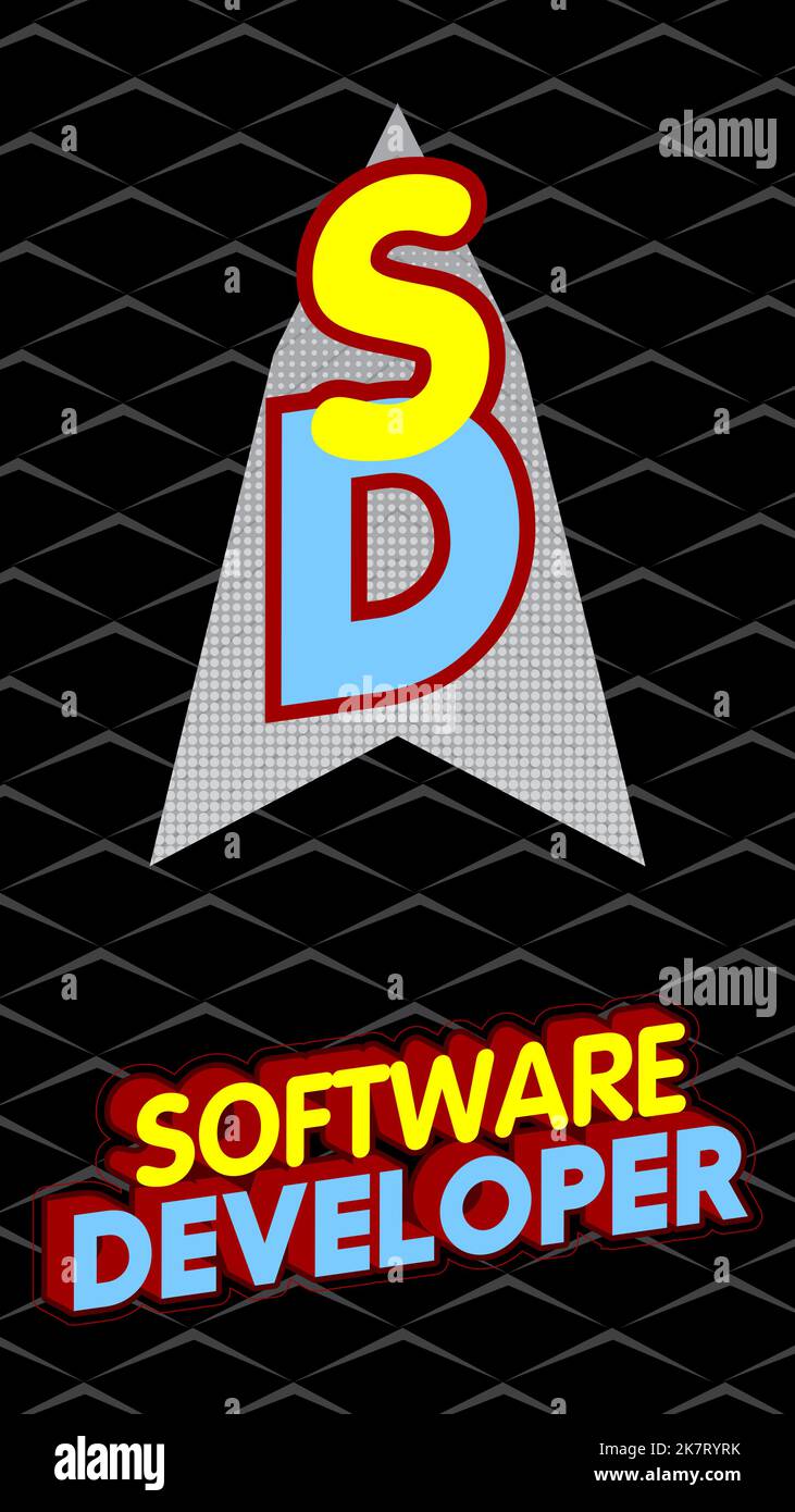 Superhero coat of arms showing Software Developer icon. Colorful comic ...