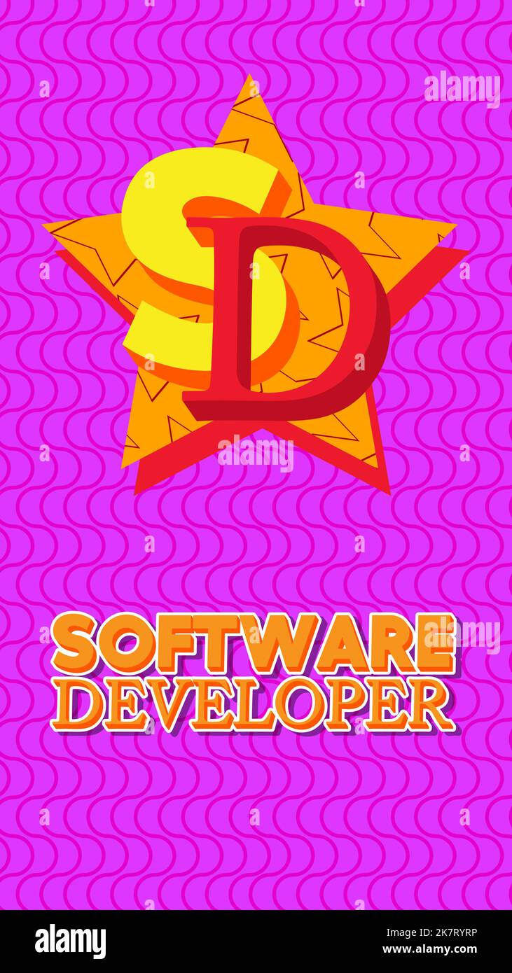 Superhero Coat Of Arms Showing Software Developer Icon Colorful Comic Book Style Vector 3526