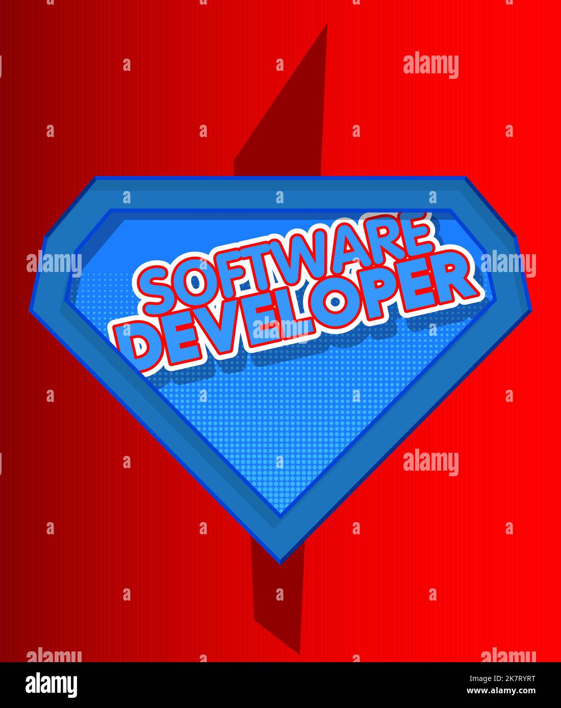Superhero coat of arms showing Software Developer icon. Colorful comic ...