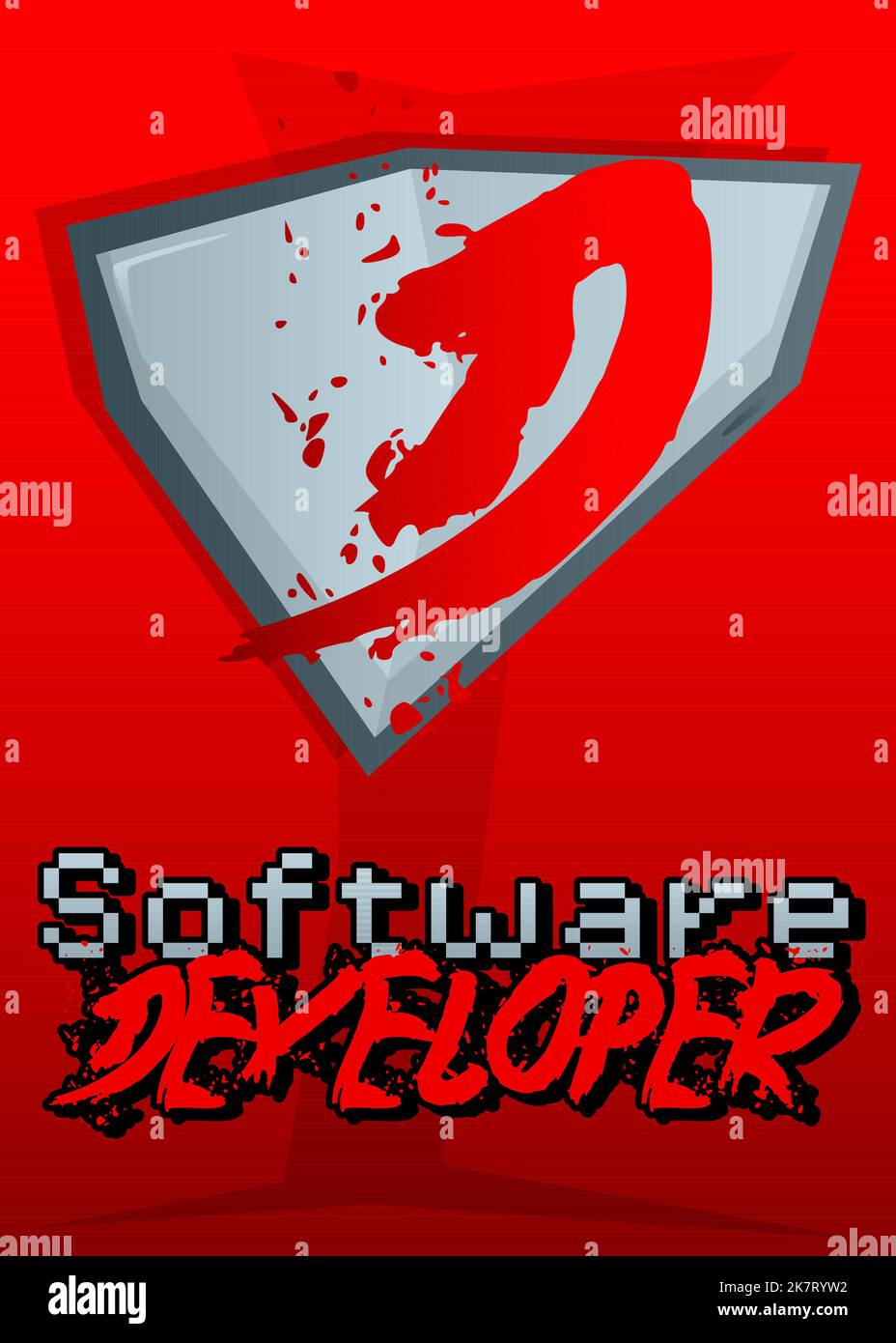 Superhero coat of arms showing Software Developer icon. Colorful comic ...