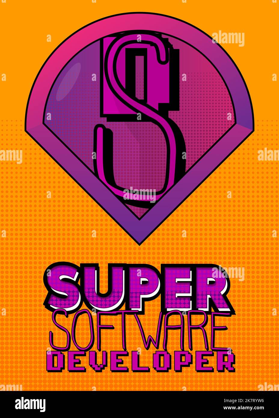 Superhero Coat Of Arms Showing Software Developer Icon Colorful Comic Book Style Vector 