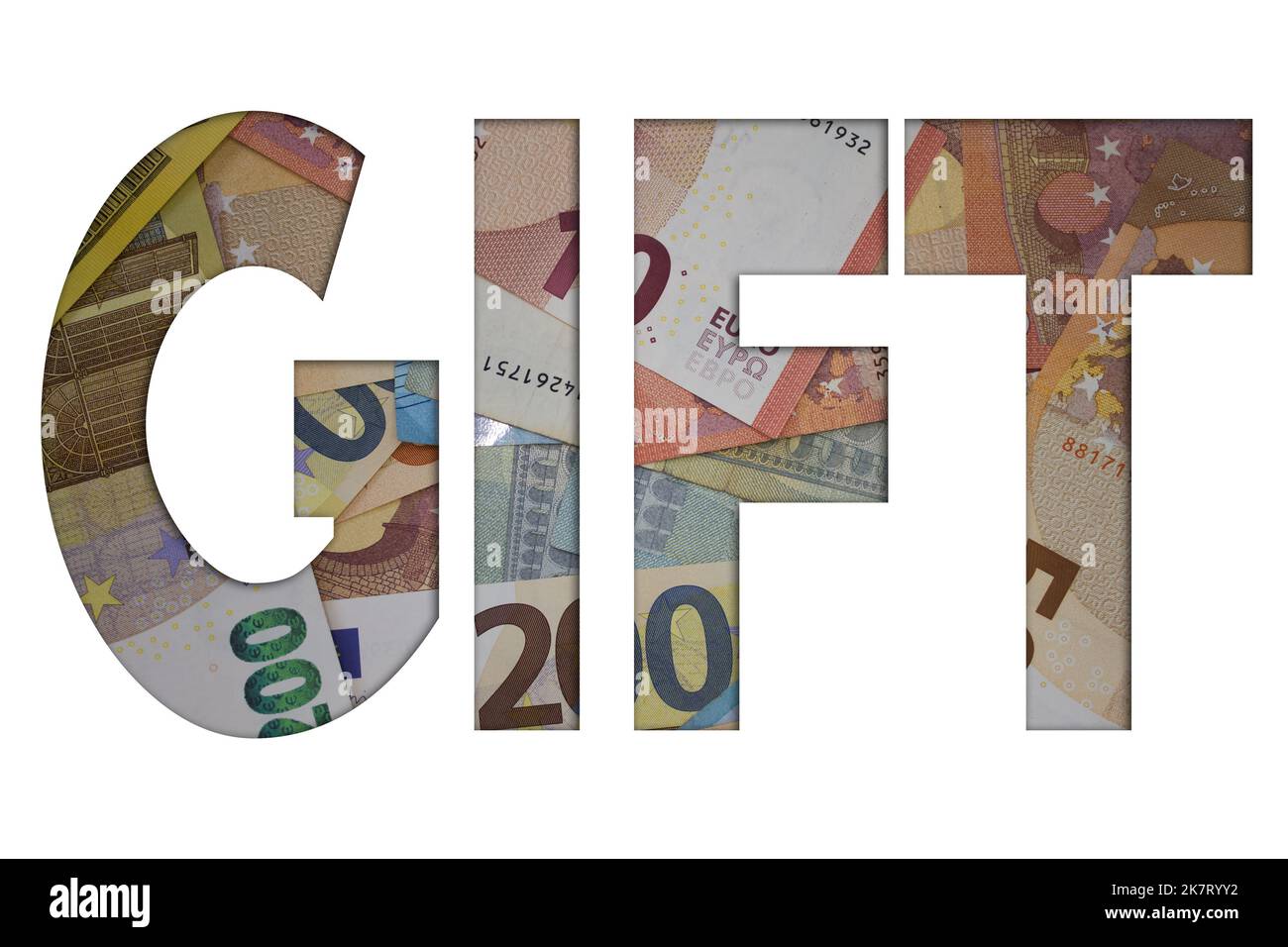 Gift word with money. Paper currency background with different ...