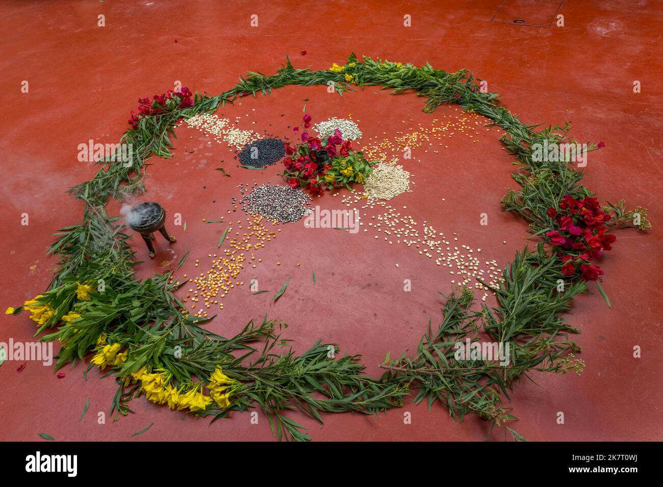 Decorations for a Zapotec cleansing ceremony on the floor of the ...