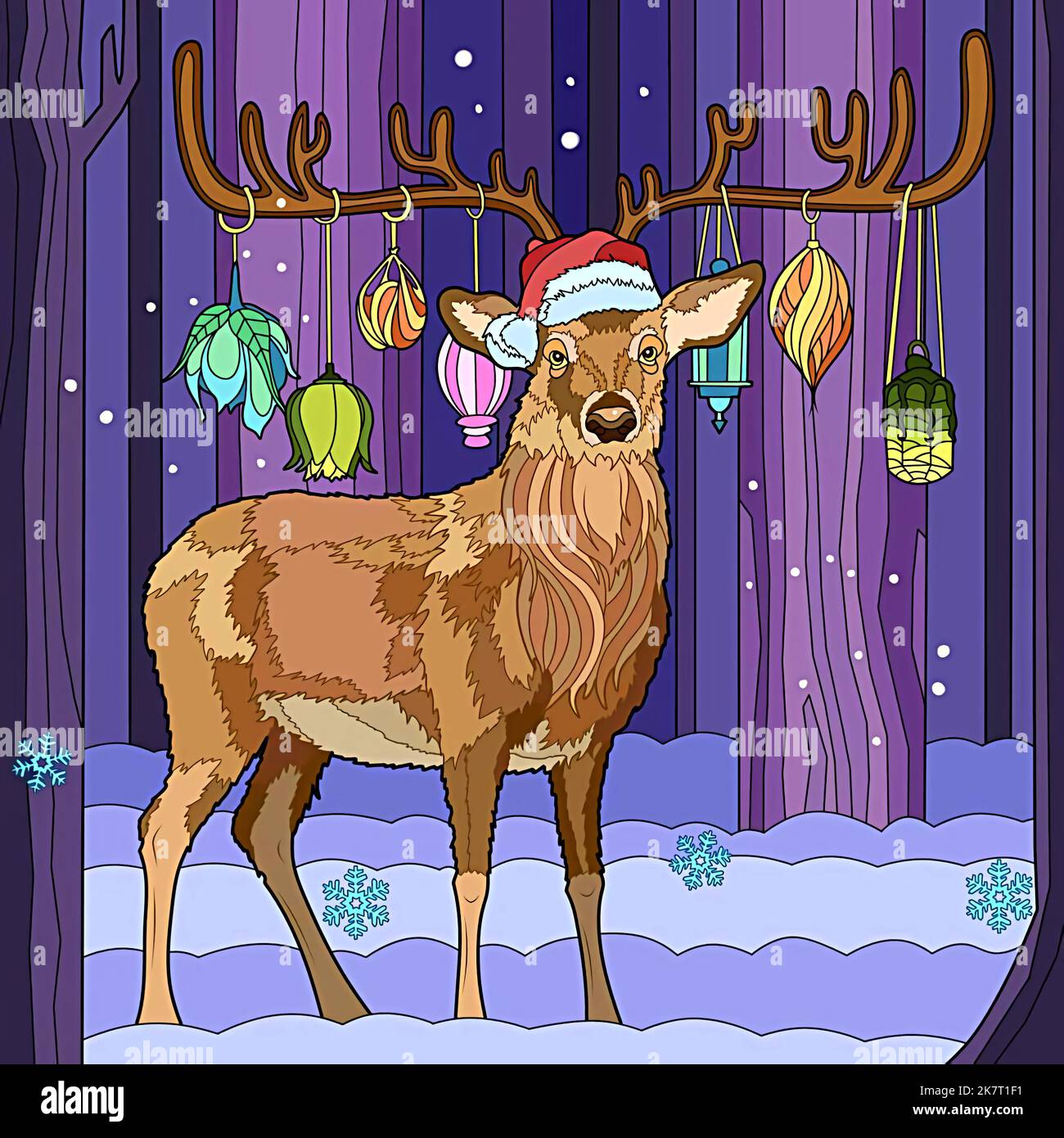 Merry Christmas, illustration of a reindeer and christmas decorations ...