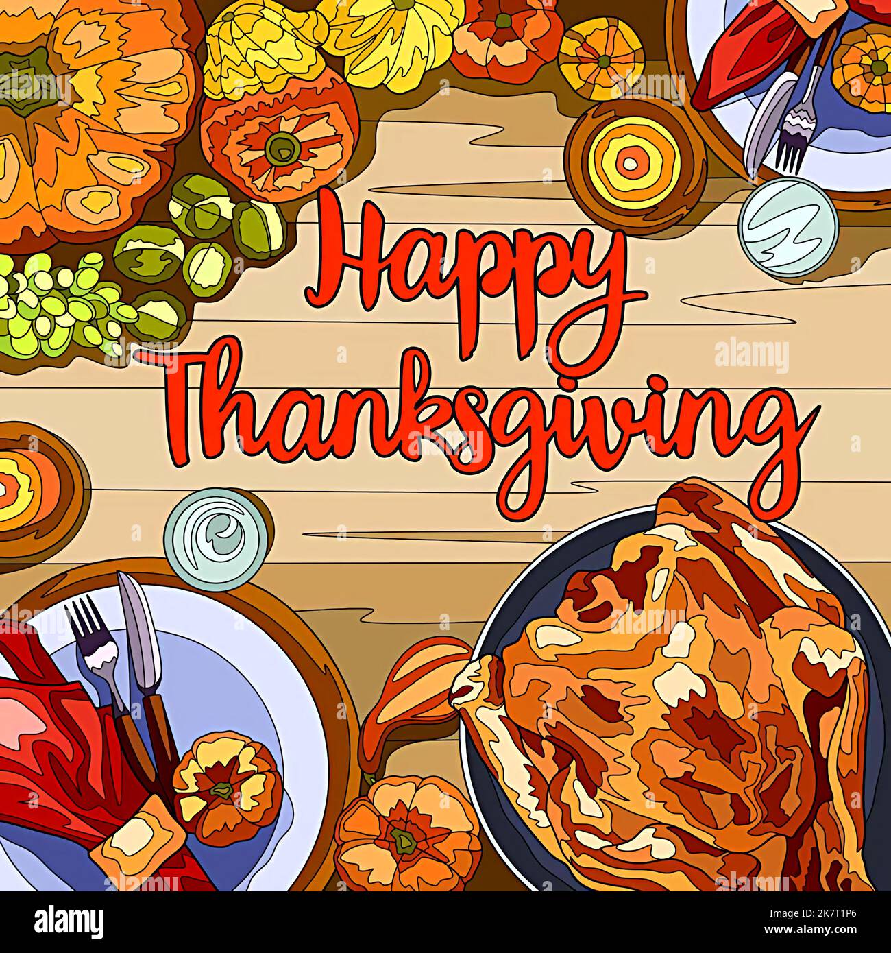 happy thanks giving, food, fried chicken and vegetables Stock Photo - Alamy