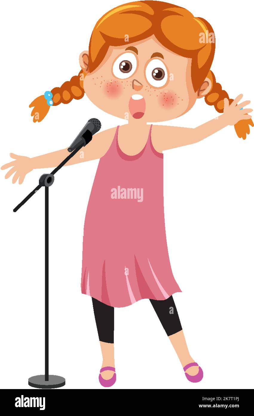 Cute singer girl cartoon character illustration Stock Vector Image ...