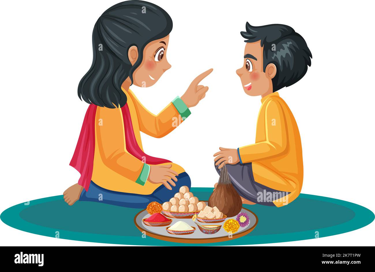 Bhai Dooj ceremony with cartoon character illustration Stock Vector ...